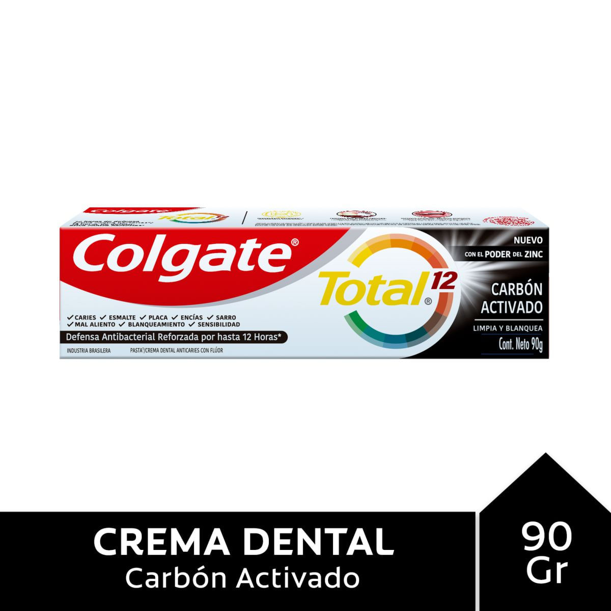 Pasta dental total 12 carbon activado 90 gr